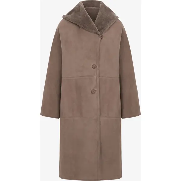 MINE BILGI Ballade Merino Curly Shearling Hooded Long Coat - Vizon