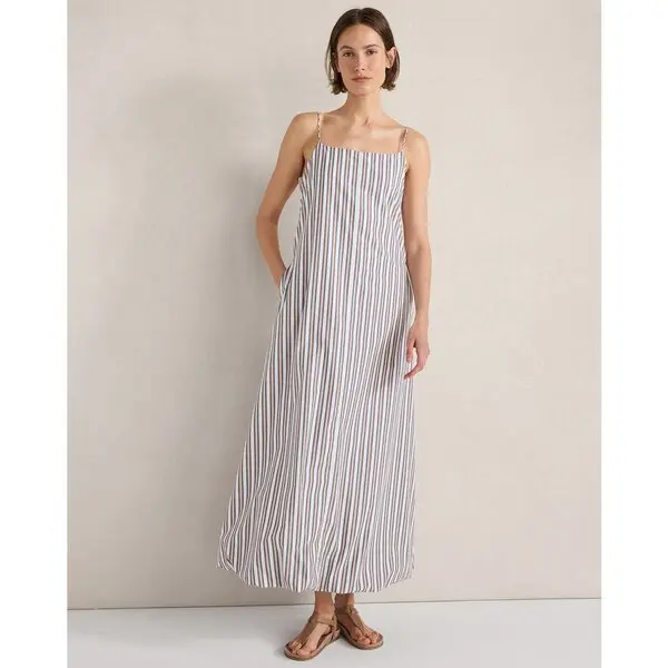 HAVEN WELL WITHIN Organic Cotton Poplin Stripe Bubble Hem Maxi Dress - Deep Willow Multi