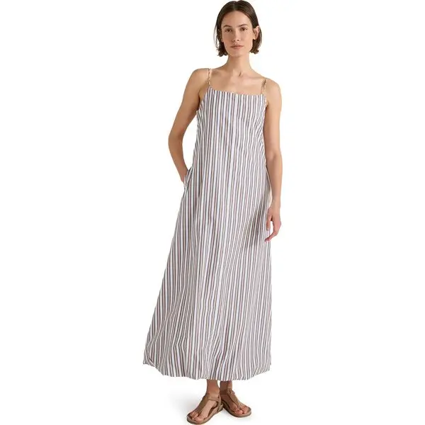 HAVEN WELL WITHIN Organic Cotton Poplin Stripe Bubble Hem Maxi Dress - Deep Willow Multicolor