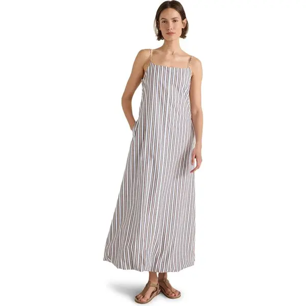 HAVEN WELL WITHIN Organic Cotton Poplin Stripe Bubble Hem Maxi Dress - Deep Willow Multicolor