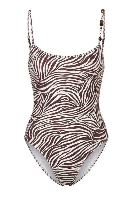 NICHOLAS Dione One-piece Swimsuit With Embellished Strap - Graphic Zebra