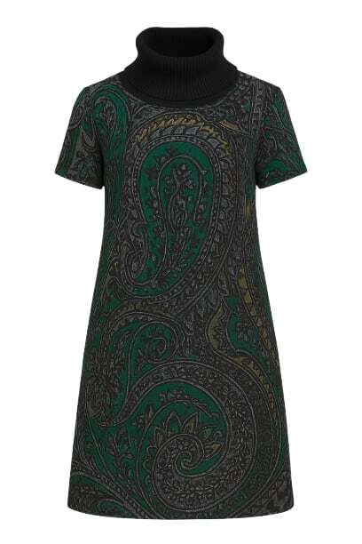 CONQUISTA Turtleneck A Line Print Dress - Black