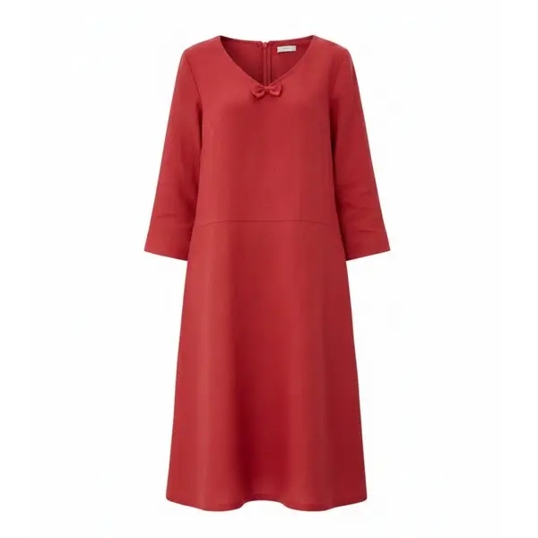 LEMUSE V-neck Linen Dress With Bow Detail