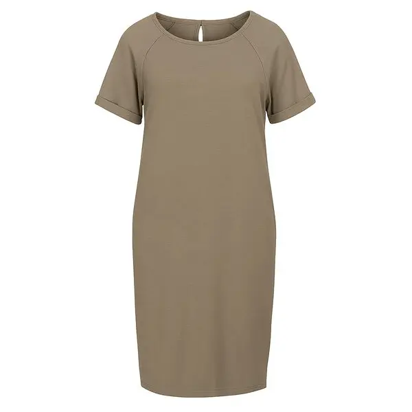 CONQUISTA Camel Punto Di Roma Short Sleeve Dress With Pockets - Brown