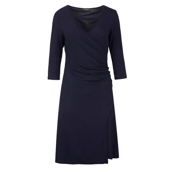 CONQUISTA Navy Faux Wrap Dress In Sustainable Fabric - Blue