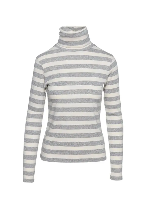 CONQUISTA Neutrals Striped Ecru & Grey Polo Neck Top - Beige/gray