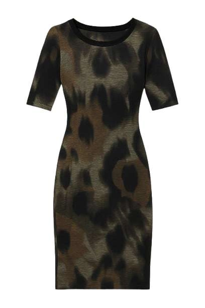 CONQUISTA Fitted Print Midi Dress
