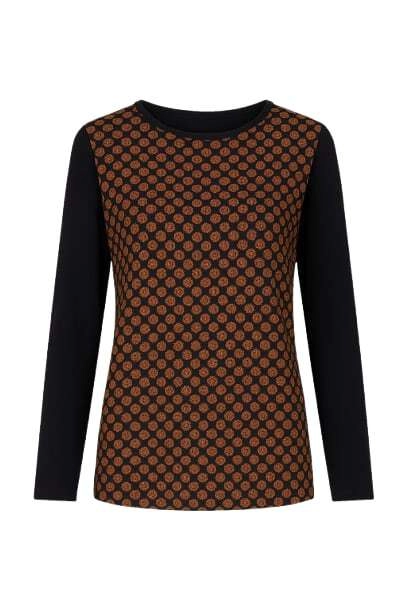 CONQUISTA Silk Detail Long Sleeve Top - Black
