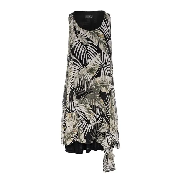 CONQUISTA Sleeveless Double Layer Tropical Print Dress - Green