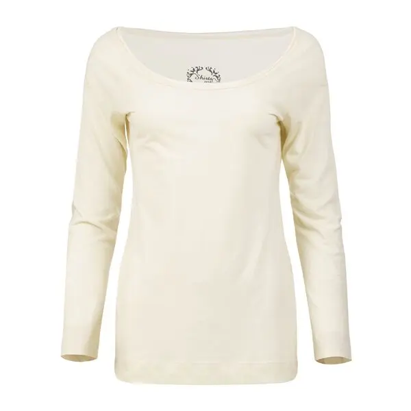 CONQUISTA Neutrals Organic Elegance Cream Crepe Top With Wide Neckline - White
