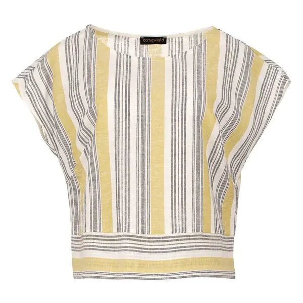 CONQUISTA Yellow Striped Linen Style Top - Pink