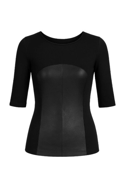 CONQUISTA Stretch Jersey Top With Faux Leather Detail - Black