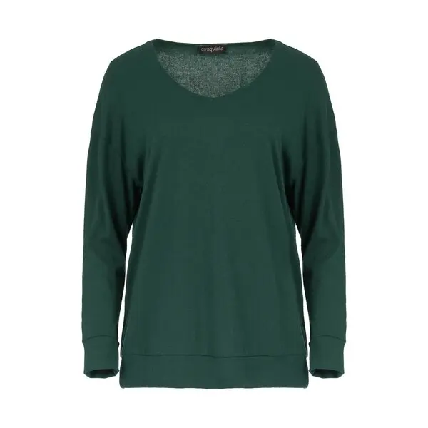 CONQUISTA Dark Green V Neck Knit Top - Brown