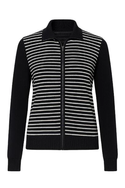 CONQUISTA Long Sleeve Cardigan In Striped Knit Fabric - Black