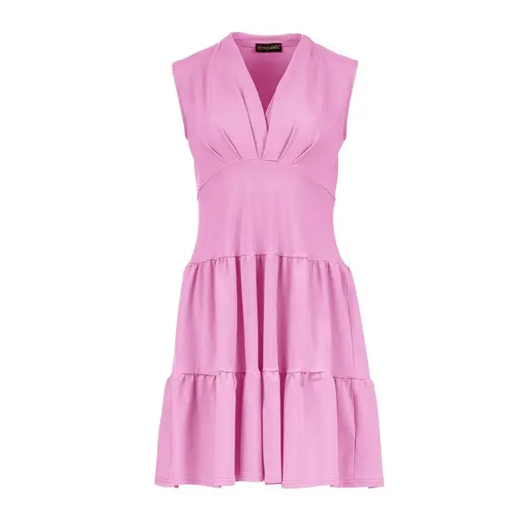 CONQUISTA Sleeveless V-neck Jersey Dress – Loose Fit, Knee-length - Pink