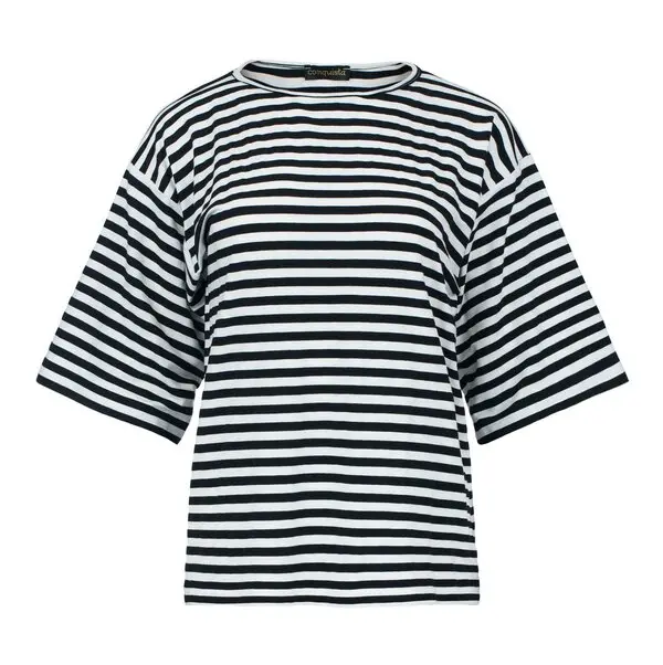 CONQUISTA White Wide Stripe Oversized Viscose-elastane Top - Black