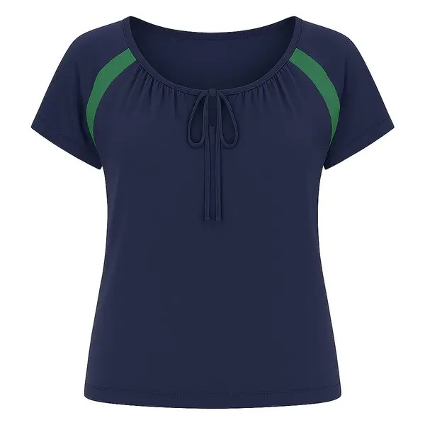 CONQUISTA Navy Contrast Panel Tie-detail Top With Short Sleeves - Blue