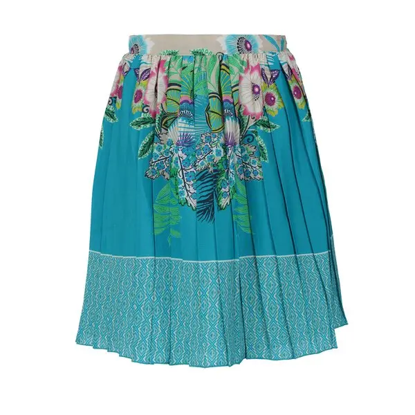 CONQUISTA Tropical Print Pleated Skirt - Blue