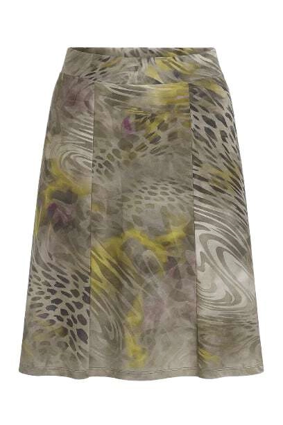CONQUISTA A-line Skirt In Elastic Printed Jersey – Abstract Animal Pattern - Brown
