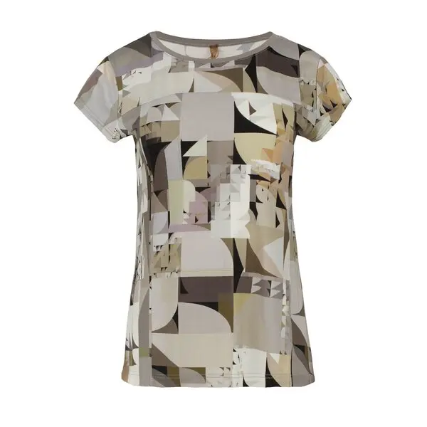 CONQUISTA Geometric Mosaic Viscose Jersey Top In Neutral Tones - Grey