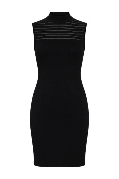 CONQUISTA Sheer Detail Stretch Mini Dress - Black