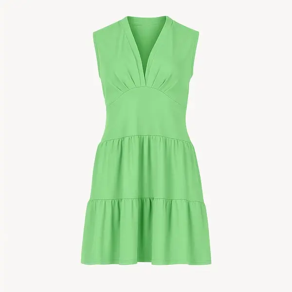 CONQUISTA Sleeveless V-neck Jersey Dress – Loose Fit, Knee-length - Green