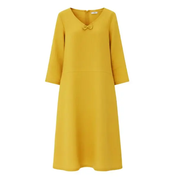 LEMUSE Sun V-neck Stonewashed Linen Dress With Bow Detail