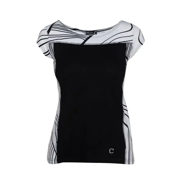 CONQUISTA Two-tone Cap Sleeve Print Top