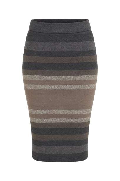 CONQUISTA Chic Striped Skirt - Brown