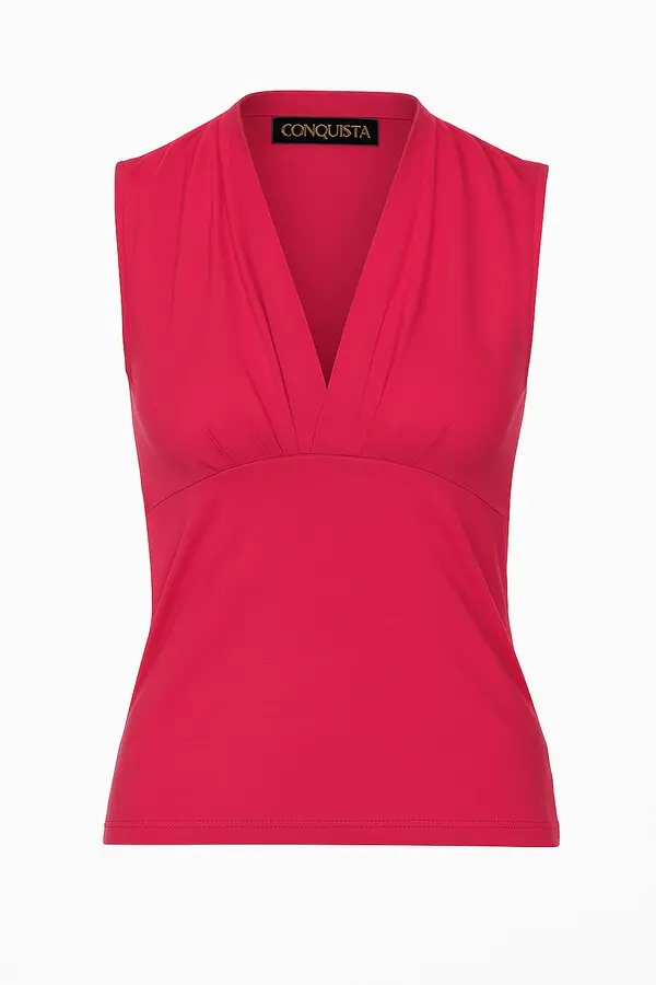 CONQUISTA Sleeveless Fuchsia Wrap Top With V-neck - Pink