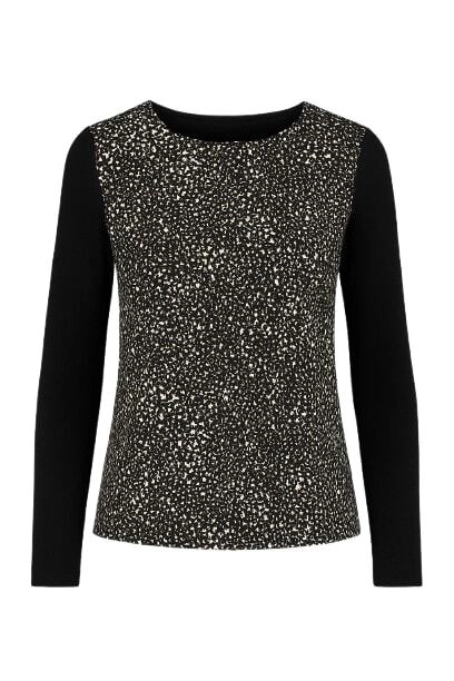 CONQUISTA Long Sleeve Print Top With A Boat Neck - Black