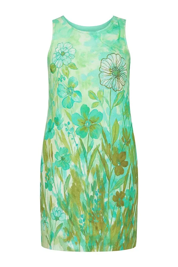 CONQUISTA Floral Light Voile Sleeveless Dress With Pockets - Green