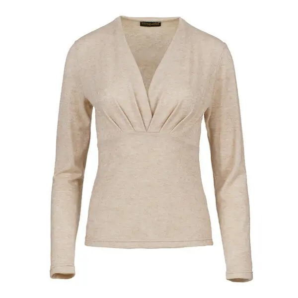 CONQUISTA Beige Melange V Neck Knit Top