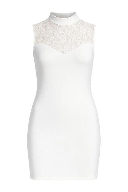 CONQUISTA Lace Detail Stretch Mini Dress - White