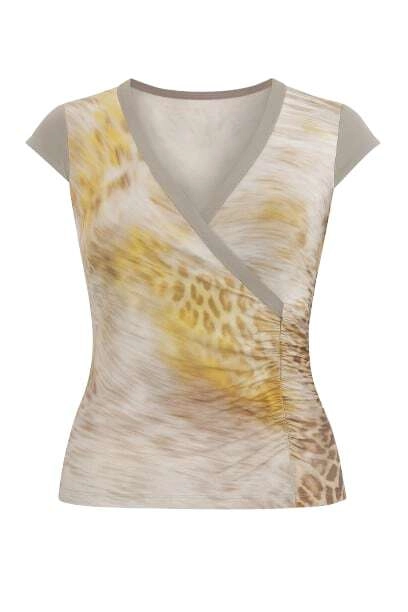 CONQUISTA Animal Print Crossover Top - Brown