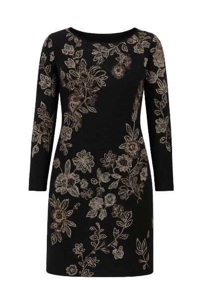 CONQUISTA Print Long Sleeve Straight Dress - Black