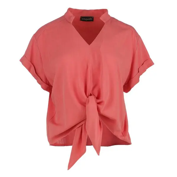 CONQUISTA Tie Detail Coral Top - Pink