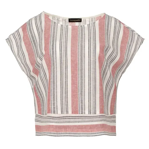 CONQUISTA Coral Striped Linen Style Top - Pink