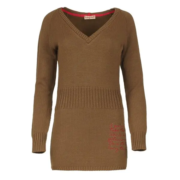 CONQUISTA Knit Tunic Dress With Ribbed Waist - Brown
