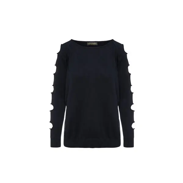 CONQUISTA Hole Detail Loose Sweater - Blue