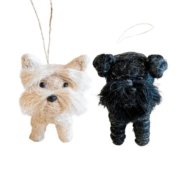 Likhâ Black / White Terrier Duo Ornament Set – Westie & Schnauzer Handmade Coco Coir Ornaments - Black/white