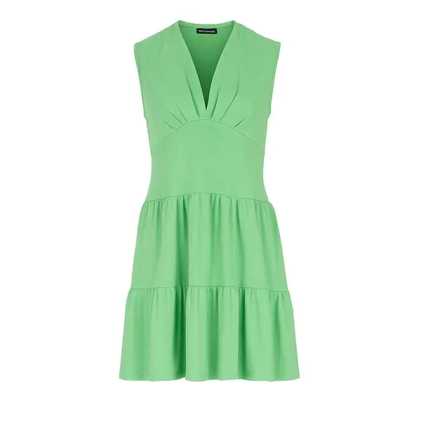 CONQUISTA Apple Sleeveless V-neck Jersey Dress – Loose Fit, Knee-length - Green