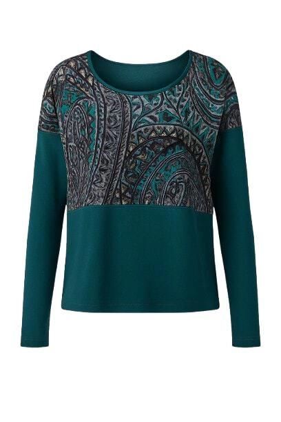 CONQUISTA Exotic Print Viscose-blend Jersey Top With Contrasting Elastane Panels - Green