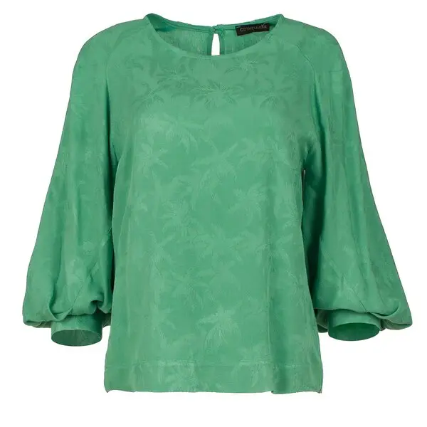 CONQUISTA Jacquard Top With Bishop Sleeves - Green