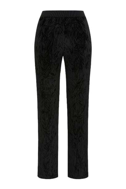 CONQUISTA Crushed Velvet Straight Leg Pants With Elasticated Waistband Fashion - Black