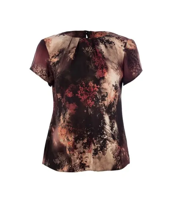 CONQUISTA Short Sleeve Print Top Fashion - Black