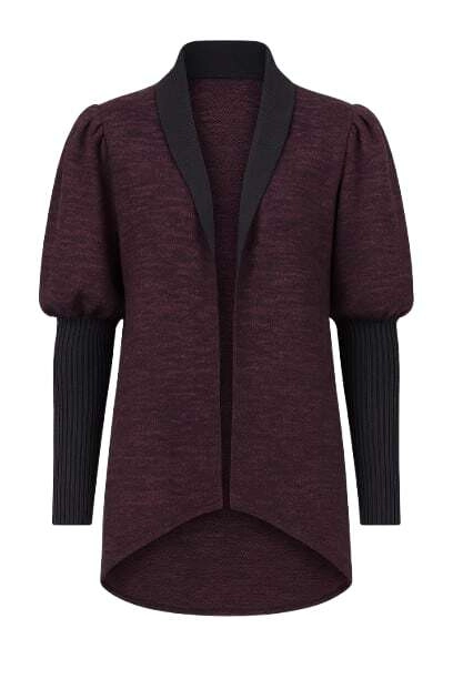 CONQUISTA Sleeve Detail Open Front Cardigan - Purple