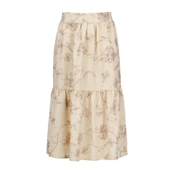 CONQUISTA Neutrals Ecru Embroidered Floral Midi Skirt - Beige