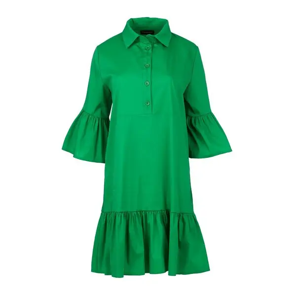 CONQUISTA Bell Sleeve Dress With Ruffle Hem - Green
