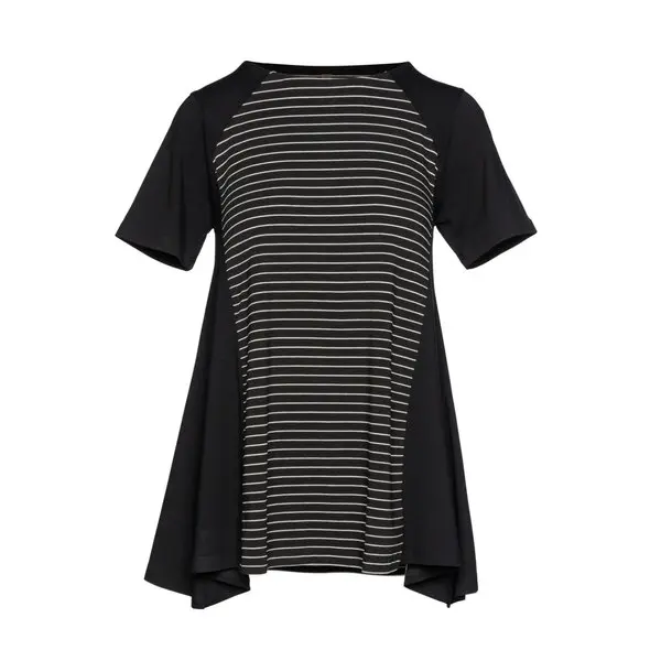 CONQUISTA Black / White Black Short Sleeve Top With Stripe Detail - Black/white